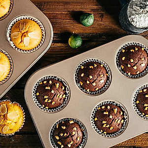 Flexzion Muffin Tray Cupcake Baking Pan 2 Pack, 6-Cup Nonstick Carbon Steel Muffin Tins Non-Stick Cupcake Tin Bakeware Accessories for Baking Cupcakes Muffin Brownies Snacks, Easy Clean, Fridge Safe