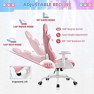 AJS Gaming Chair Pink Racing Office Chair High Back Computer Desk Chair Leather Executive Adjustable Swivel Chair with Headrest and Lumbar Support