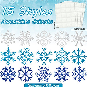 60 Pieces Snowflakes Cutouts Glitter Blue Silver Snowflake Cutouts Glitter Snowflake Cutouts Snowflakes Board Cutouts with Glue Point Dots for Christmas Winter Theme Party Decoration