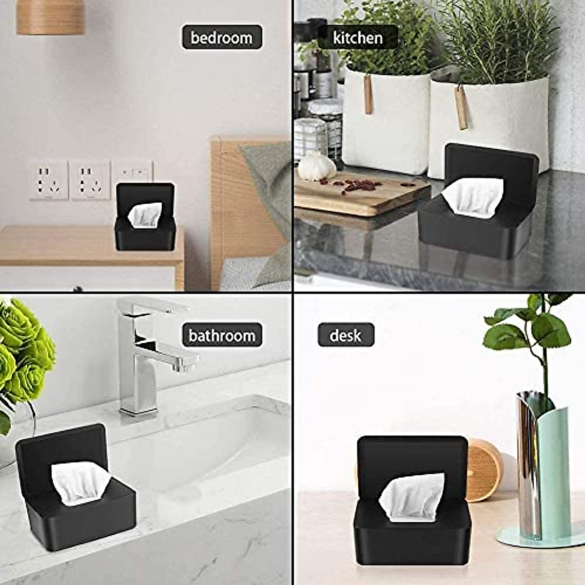 LEFUYAN Wipes Dispenser, Tissue Storage Box Case Wet Wipes Dispenser Holder with Lid for Vanity, Countertops, Desk, Office, Dorm (Black)