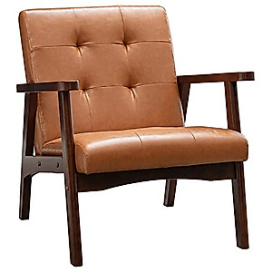 Bonzy Home Mid Century Modern Accent Chair for Living Room, Upholstered Faux Leather Armchair Comfy Retro Bedroom Side Chair with Solid Wood Frame, Orange