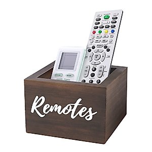 XBelmber Remote Control Holder Caddy, Wooden TV Remote Holder, Remote Organizer for Table, Vintage Farmhouse Desk Caddy, Media Storage Box - Brown