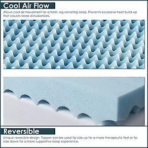 Zayton, 1-Inch Premium Convoluted Gel Memory Foam Toppers for Enhanced Comfort and Support, Twin, Blue