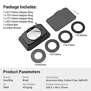 SMALLRIG Lightweight Matte Box for Mirrorless DSLR Cameras Compatible with 67mm/ 72mm/77mm/82mm/114mm Lens - 2660