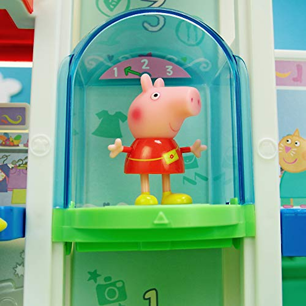 Peppa Pig Shopping Mall with Family, Includes 1 Connectable Mall Playset, 4 Character Toy Figures, 2 Chairs, 1 Pizza Table, 1 Toy Boat – for Kids - AMAZON EXCLUSIVE