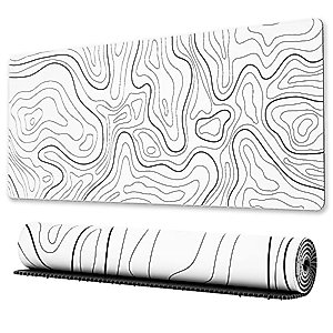 Ovenbird Large Gaming Mouse Pad with Stitched Edges, Minimalist Topographic Map Desk Mat, Extended XL Mousepad with Anti-Slip Base, Cool Desk Pad for Keyboard and Mouse, 31.5 x 11.8 in, White