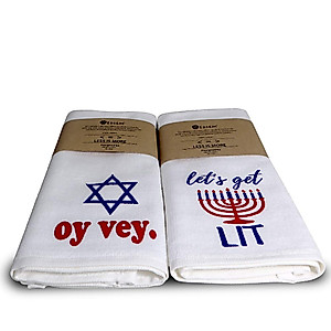 Ebsem Jewish Hand - Dish Towel Set. 2 Kitchen/Bathroom Towels with Flock Printed Designs. Perfect for Housewarming, Valentine's, Mother's Day, Thanksgiving, Birthday & Hanukkah Gift