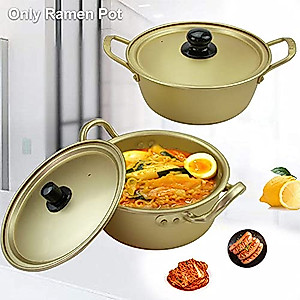20cm Korean Ramen Cooking Pot with Spoon Chopsticks Lid Ramen Pot Fast Heating Instant Noodle Soup Korean Korean Ramen Noodle Pot Fast Heating For Kitchen Cookware(Gold)