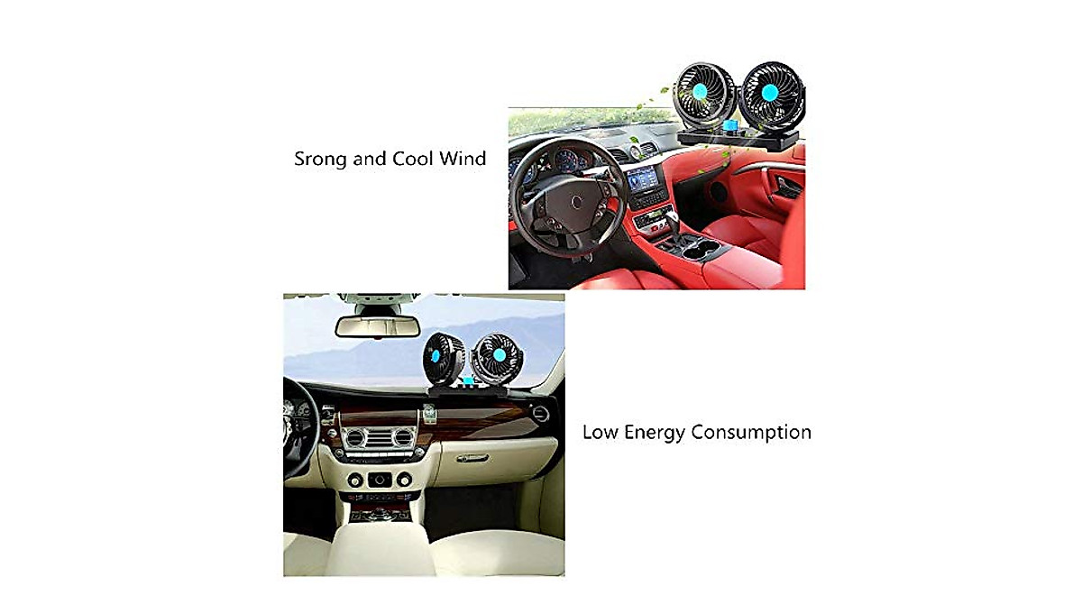 Dual Head 12V Car Cooling Fan - 360° Rotatable & Quiet | YueYueZou