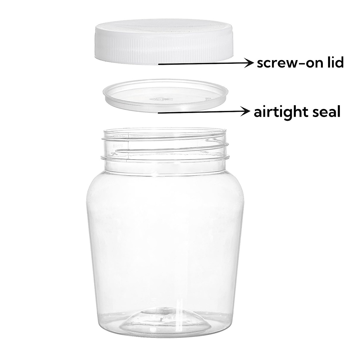 Goaste 12 Pack Round Clear Plastic Jars, 16 OZ Empty Storage Container, Household Refillable Candy Jar with Airtight Cap, Small Screw-On Lids Cylinder for Kitchen Food Storage, Nuts, Spices, Honey