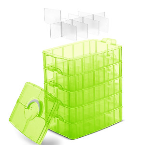 LifeSmart USA Stackable Storage Container Green 50 Adjustable Compartments Compatible with Lego Dimensions LOL Surprise Littlest Pet Shop Arts and Crafts and More (5 Tier)