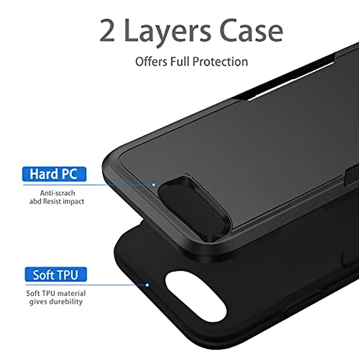Hsefo Compatible with iPhone SE 2020/2022 Case, for iPhone 7/8 Case, Heavy Duty Shockproof Protective Black Phone Case for SE2 / SE3 / 7/8, 4.7-inch