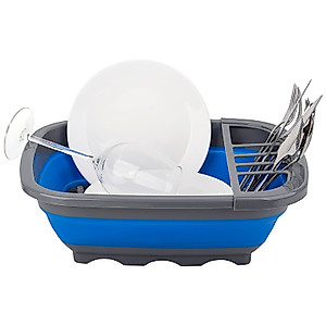 Tiawudi Collapsible Dish Drying Rack with Drainer Board, Foldable Dish Drainer, Portable Dinnerware Organizer for Kitchen & Camper, Space Saving Storage Dish Rack