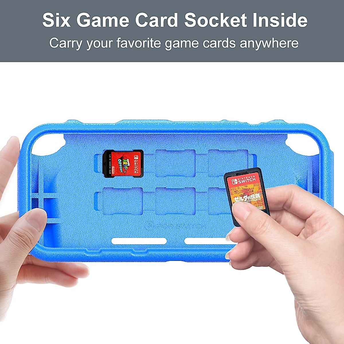 LORDTEC Kids Protective Case for Nintendo Switch Lite Grip Case with 6 Game Card Slots, Protective Cover with Comfort Ergonomic Grip Design,Shock-Absorption and Anti-Scratch Design (Blue)