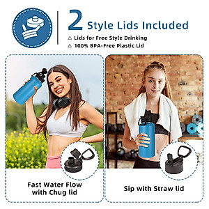 Volhoply 32oz Insulated Water Bottles Bulk 8 Pack with Straw Lid & Spout Lid,Stainless Steel Sports Water Bottle,Double Wall Vacuum Cups,Leakproof Wide Mouth Metal Flask for Hiking,Camping(Blue,8)