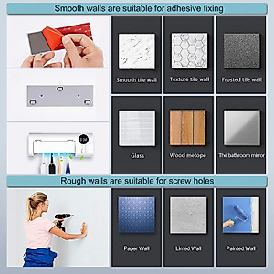 Toothbrush Cleaner with Blue Light, Toothbrush Holder Wall Mounted Without Drilling, Rechargeable Toothbrush Holder for Bathroom 2 Pack