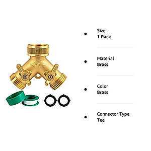 Hourleey Brass Garden Hose Splitter (2 Way), Solid Brass Hose Y Splitter 2 Valves with 2 Extra Rubber Washers (Brass)