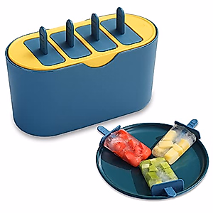 Kyraton Ice Pop Mould, Fresh Fruitsicle Frozen Pop Tray, Milticolored Set of 4 Popsicle Makers With Sticks. BPA Free.
