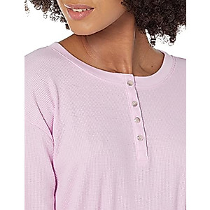 GAP Womens Long Sleeve Waffle Henley Shirt, Lavender Pink, Medium US