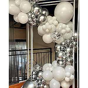 White Silver Latex Balloon Garland Kit Kelfara 127Pcs Different Sizes 18/12/10/5 inch Matte White Metallic Silver 4D Foil Balloons and Confetti Ballons for Anniversary Birthday Party Decoration