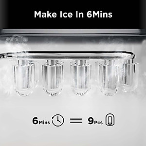 Silonn Ice Maker Countertop - 9 Cubes Ready in 6 Mins, Self-Cleaning Ice Machine with Ice Scoop and Basket, 2 Sizes of Bullet Ice