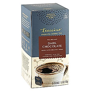 Teeccino Dark Chocolate Prebiotic Superboost™ Herbal Tea - Support Your Probiotics with Vegan GOS & Organic XOS for Good Gut Health and Regularity, 25 Tea Bags (Pack of 1)