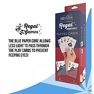 Regal Games Jumbo Playing Cards Set for Adults & Professionals - 6 Red & 6 Blue Large Print Deck of Cards - Blackjack, Euchre, Canasta, Poker Cards - Fun & Travel Playing Cards (12 Pack)