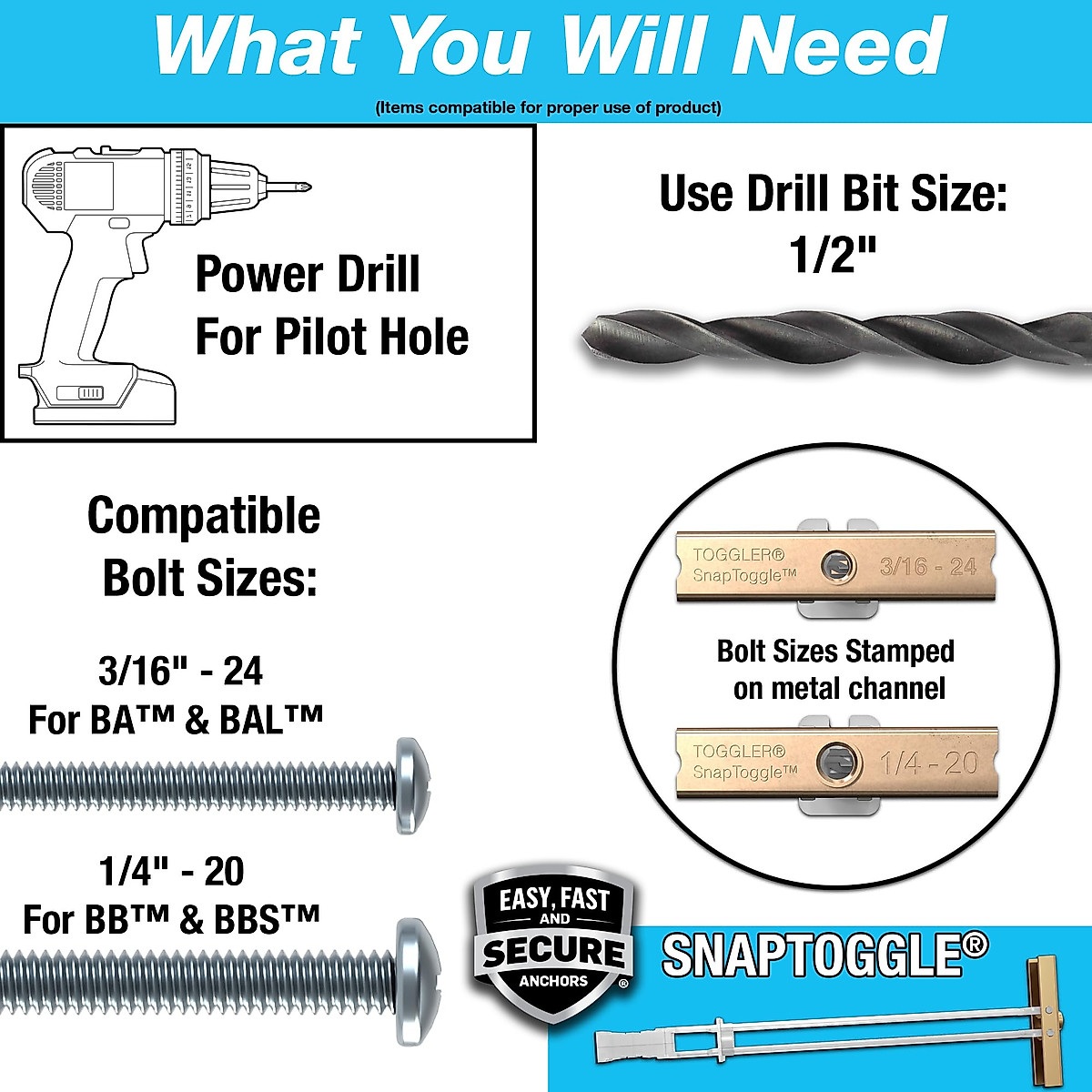TOGGLER SNAPTOGGLE Drywall Anchor with Included Bolts for 1/4-20 Fastener Size; Holds up to 265 pounds Each in 1/2-in Drywall by TOGGLER (20 Pack)