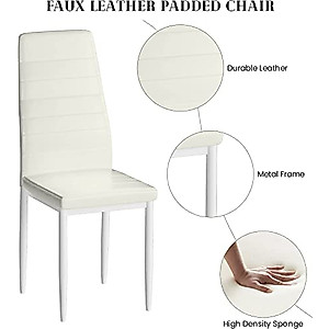 Lamerge Faux Marble Dining Table Set for 4,5 Piece Dining Room Table Set,Rectangular Table and 4 PU Leather Chairs for Living Room,Dining Room,Breakfast Nook,White&Beige, (LMDS-Wbe)