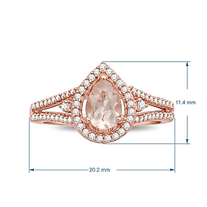 Jewelili 10K Rose Gold 7X5 MM Pear Shape Morganite and 1/4 Cttw Natural White Round Diamond Ring, Size 7