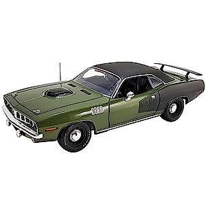1971 Plymouth Hemi Barracuda Ivy Green with Black Graphics and Black Vinyl Top Limited Edition to 276 Pieces Worldwide 1/18 Diecast Model Car by Acme A1806132VT