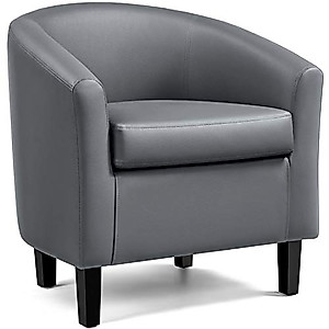 Yaheetech Barrel Chair, Accent Chair Faux Leather Club Chair Comfy Armchair Modern Style Tub Chair for for Living Room Bedroom, Gray