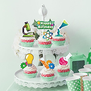 JUYRLE Science Cake Toppers- 21Pcs Mad Scientist Chemistry Theme Party Decorations with Microscope Science Party Favors Science Birthday Party Supplies for Boys Girls Kids Baby Shower