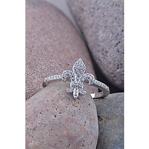 SILVERCLOSEOUT Rhodium Plated Sterling Silver Womens Cz Cubic Zirconia Fleur De Lis Loyalty Ring - Size 6