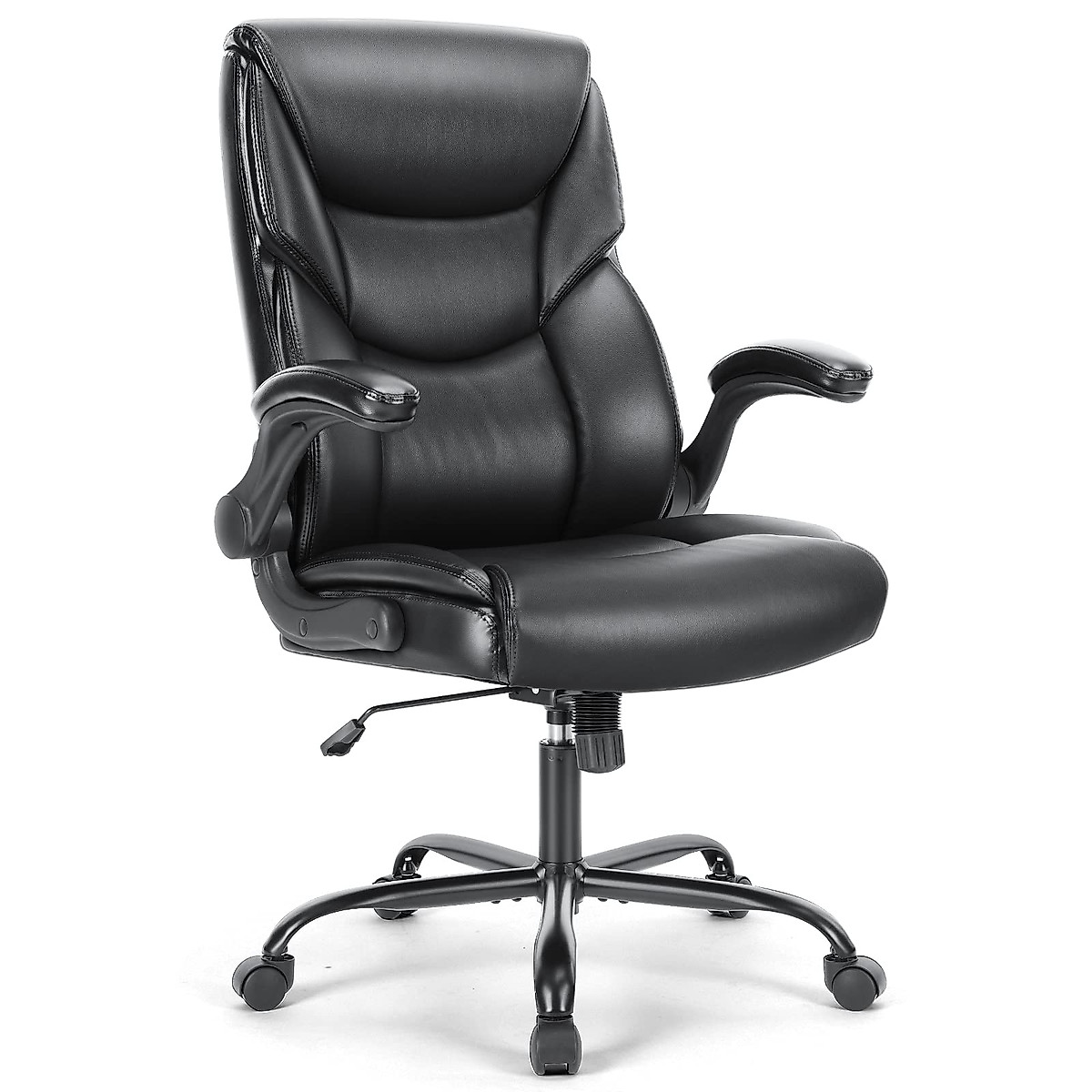 Executive Office Chair – Ergonomic Adjustable Computer Desk Chairs with High Back Flip-up Armrests, Swivel Task Chair with Lumbar Support, Bonded Leather