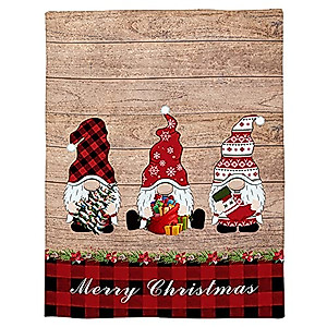 Flannel Fleece Throw Blankets for Bed Couch, Merry Christmas Cute Gnome on Retro Wooden Boards Bed Blanket Cozy Lightweight Warm Blankets,Soft Flannel Blanket for All Season, 39x49Inch