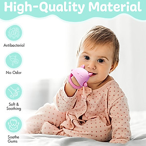 Gradient Mode Baby Teething Toy for 0-6 Months Infant Cat Buddy Never Drop, Infant Chews Toy Food Grade Soothing Relief Hand Teether Pacifiers for Breastfeeding Babies 3 Months + (Pink)