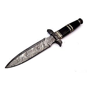 Skokie Knives Custom Damascus Steel Hunting Knife Bull Horn Handle-Handmade Premium Quality Edge Fixed Blade–Multipurpose–Ideal for Survival Camping Hiking Outdoor Every Day Carry Professional