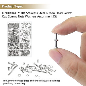 Kindroufly 562 Pieces M2 x 4/6 /8/10 /12/16 /20mm Button Head Socket Cap Screws Nuts Washers Assortment Kit, 304 Stainless Steel, Fully Machine Thread