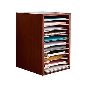 Safco Vertical Literature Organizer, 11 Compartments, Office and Classroom Mailbox with Adjustable Shelves, Wood Paper and Mail Sorter, Cherry