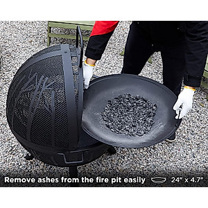 Fissfire 35 Inch Fire Pit Sphere, Outdoor Wood Burning Flaming Ball FirePit with Pivot Spark Screen, Backyard Patio Camping Beach Bonfire Pit