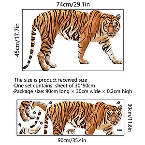 Tiger Wall Sticker, 3D Lifelike Ferocious Tiger Wall Sticker Decoration Peel and Paste Jungle Animal Art Sticker Children's Kindergarten Bedroom Living Room Game Room Home Decoration (2)