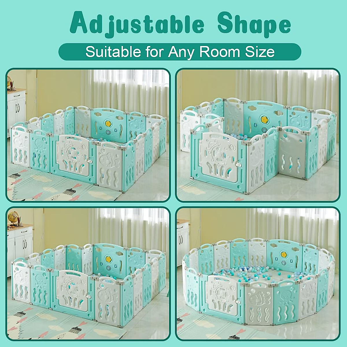 Albott Baby Playpen 18 Panels Safety Sturdy Kids Play Center Yard - Kids Activity Center for Indoor Outdoor Portable Play Yard with Gate for Baby (Blue+White)