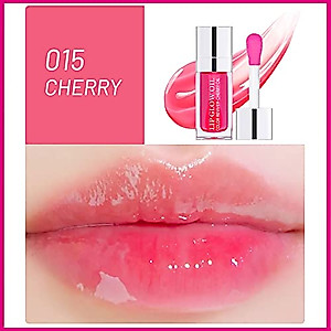 Amazfly Hydrating Lip Oil, Plumping Lip Gloss Tinted Lip Balm Lip Care Transparent Toot Lip Oil, Long Lasting Nourishing Lip Glow Oil Non-sticky Big Brush Head Glitter Shine Primer Lip Tint (015 #