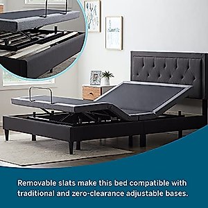 LUCID King Bed Frame with Diamond Tufted Upholstered Headboard – King Size Platform Bed Frame – Removeable Wood Slats – No Box Spring Needed – Easy Assembly – Pearl