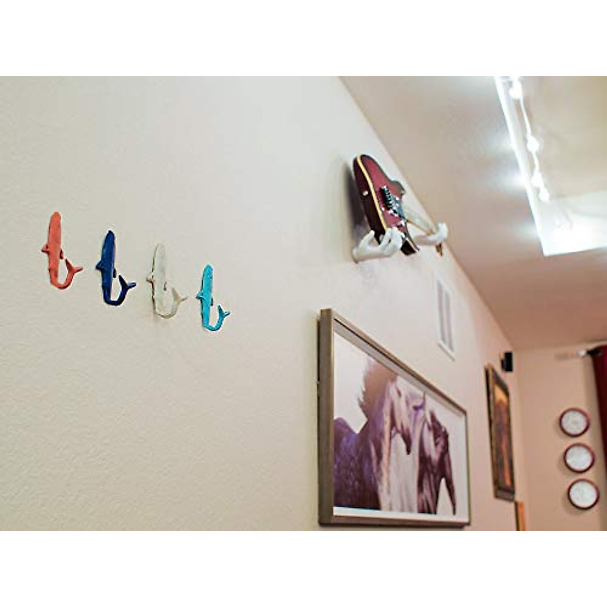 Set of 4 Cast Iron Coastal Shark Tail Wall Hooks Decorative Nautical Beach Bathroom Towel Or Coat Hanging Decor