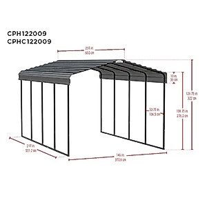 Arrow Carports Galvanized Steel Carport, Full-Size Metal Carport Kit, 12' x 20' x 9', Charcoal