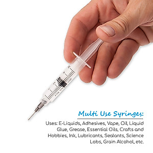 Free Hand Syringe Blunt Tip Needle Set - (10 Syringes, 10 Needles, 10 Caps and 2 Storage Bottles) - for Refilling and Measuring Liquids, Oil or Glue Applicator