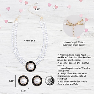 Sisslia Black and White Necklace Jewelry Sets for Women Pearl Necklace and Earring Set Pearl Jewelry Set for Women Black and White Necklaces Set for Women black pearl jewelry set