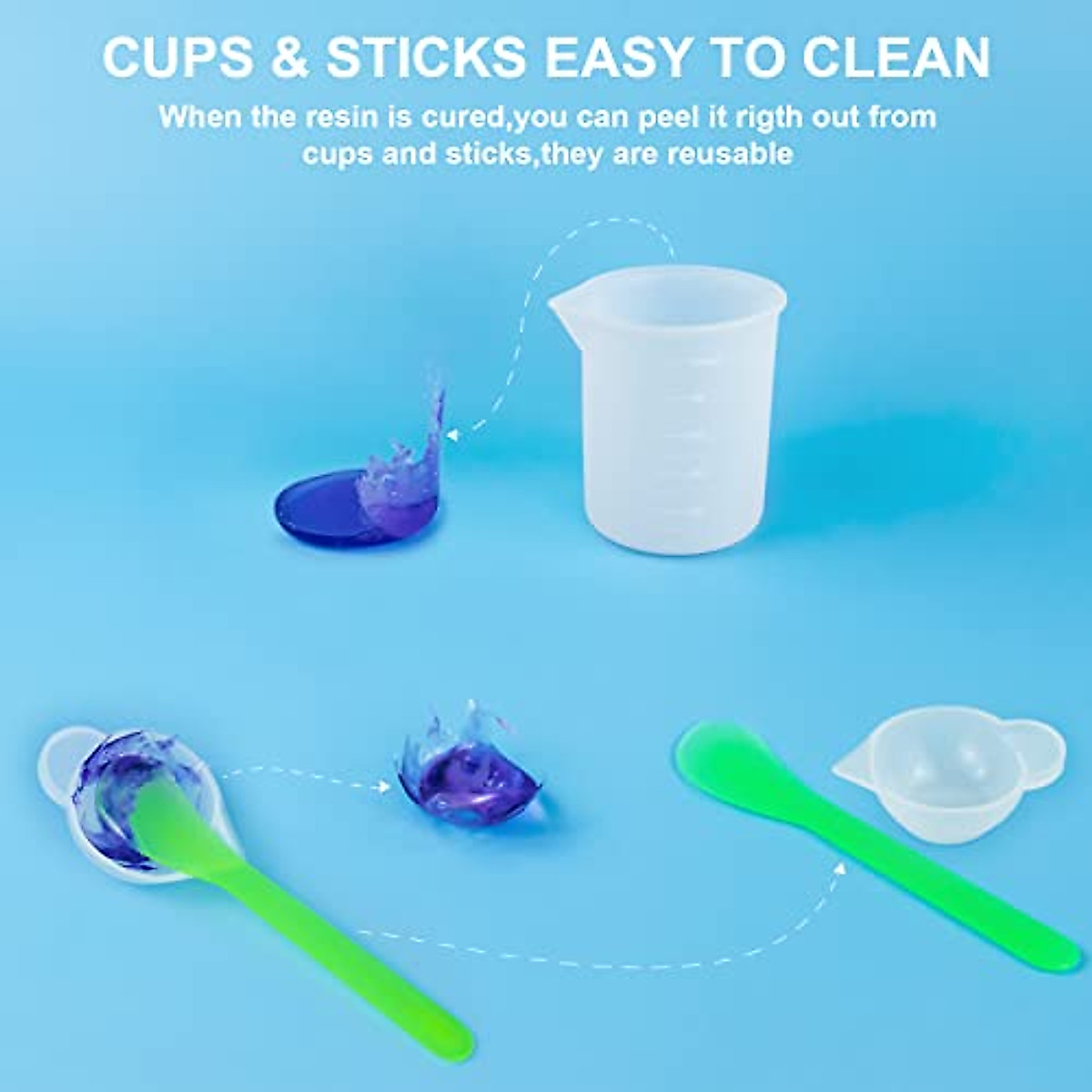 Silicone Measuring Cups Tool Kit for Resin, Non-Stick 250 & 100ml Epoxy Mixing Cups, Reusable Resin Supplies with Silicone Mat, Stir Sticks, Pipettes, Color Cups for Resin, Molds, Jewelry Making